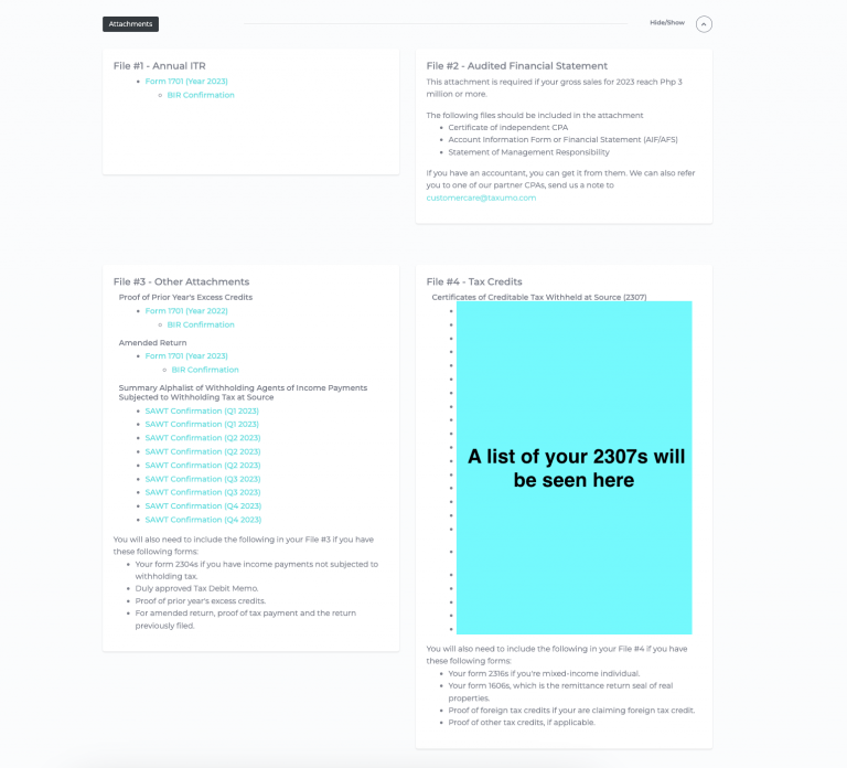 EAFS submission: How to submit AITR attachments with Taxumo
